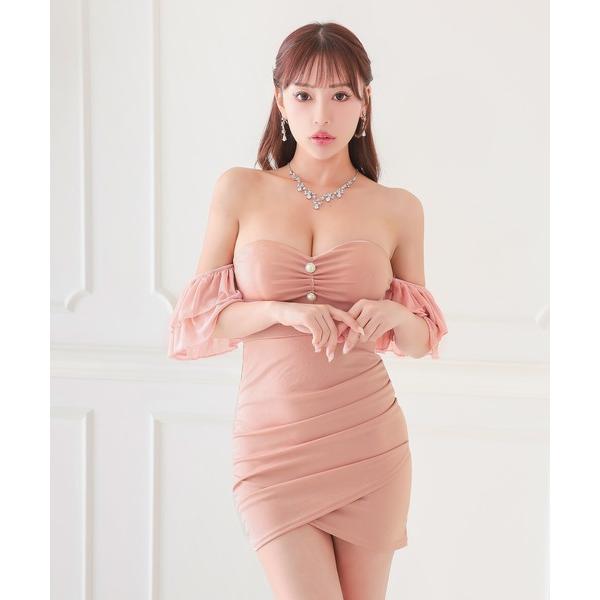 『タイムセール実施中』ZOZO問い合わせ番号:100686462ショップ:Retica，レティカブランド:Tika，ティカ商品名:キャバドレス オフショル フリル パールボタン ベアトップ タイト セクシー ミニドレスカテゴリ:ワンピース/...