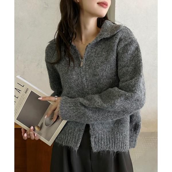 『タイムセール実施中』ZOZO問い合わせ番号:100720788ショップ:Ada.，エイダブランド:Eclat one，エクラワン，Ada.，エイダ商品名:【Eclat one】ショート丈 オープンカラー ダブルジップ ニットカテゴリ:トッ...