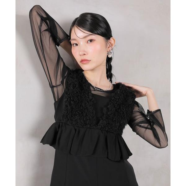 『タイムセール実施中』ZOZO問い合わせ番号:100722189ショップ:Kana，カナブランド:Kana，カナ商品名:チュールフリルペプラム Iラインワンピースドレス シアートップス 2点セット パーティー ドレス 結婚式 お呼ばれ オケ...