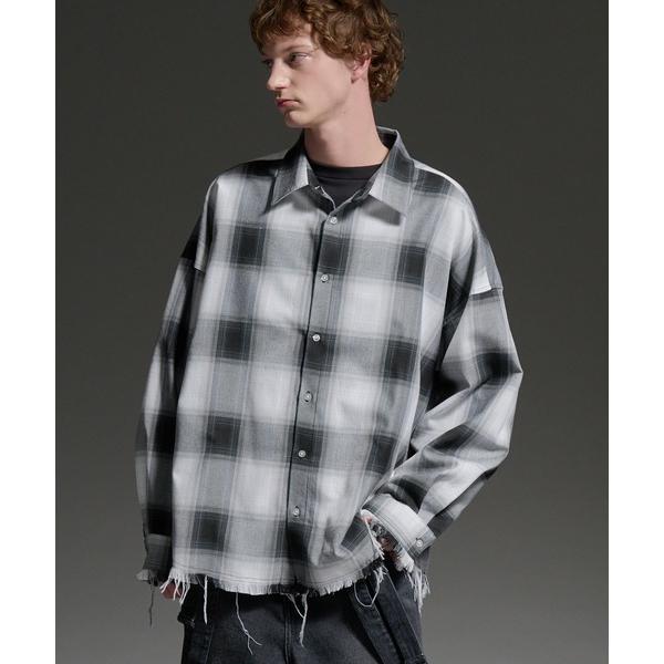 ZOZO問い合わせ番号:100754299ショップ:EMMA CLOTHES，エマ クローズブランド:cussil，クシル商品名:【cussil/クシル】オーバーサイズオンブレチェック柄フリンジレギュラーカラーシャツカテゴリ:トップス&gt...