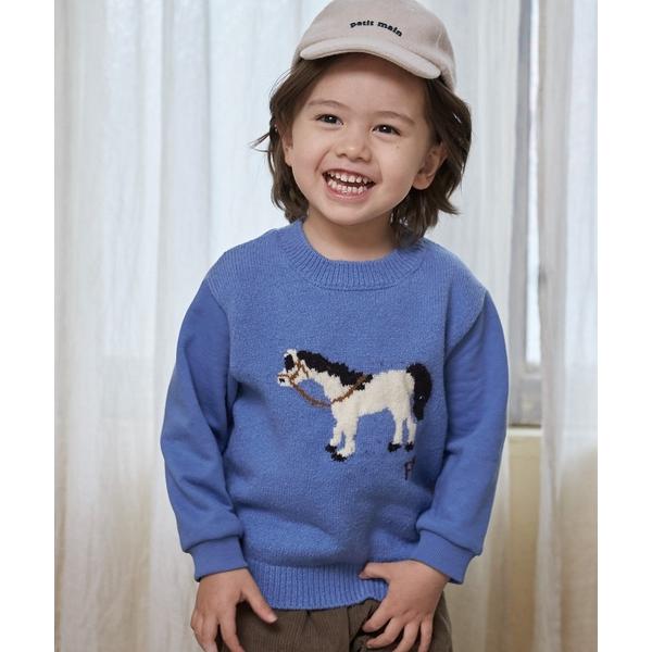 『セール実施中』ZOZO問い合わせ番号:100786060ショップ:petit main，プティマインブランド:petit main，プティマイン商品名:ニット柄ドッキングトレーナーカテゴリ:トップス>スウェットブランド品番:9554...