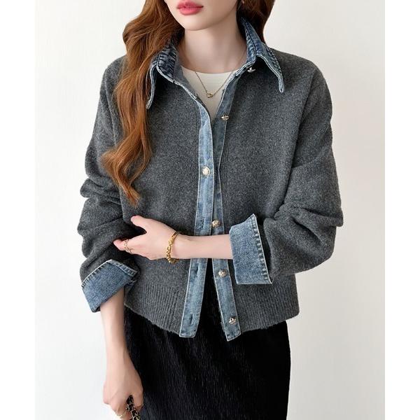 『タイムセール実施中』ZOZO問い合わせ番号:100786378ショップ:Ada.，エイダブランド:COCOMOMO，ココモモ商品名:デニムドッキングニットカーディガン デニム ドッキング ニット カーディガン 金ボタン 異素材カテゴリ:ト...