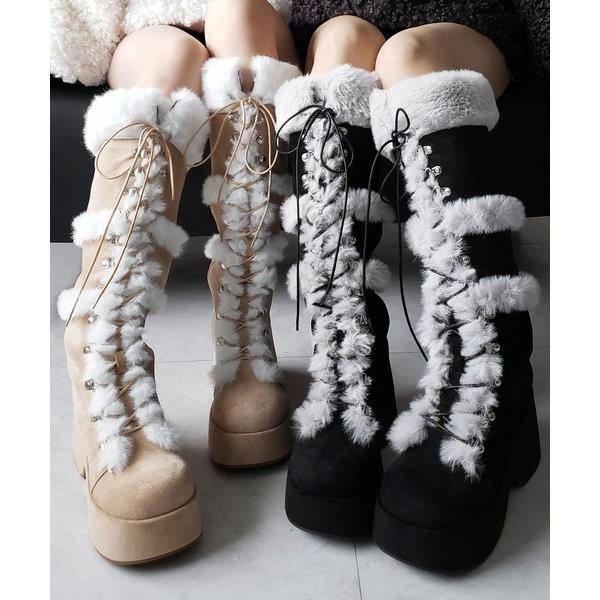 『セール実施中』ZOZO問い合わせ番号:100818167ショップ:me+em select，ミームセレクトブランド:me+em select，ミームセレクト商品名:【 ２color 】厚底レースアップムートンロングブーツ ／ platfo...