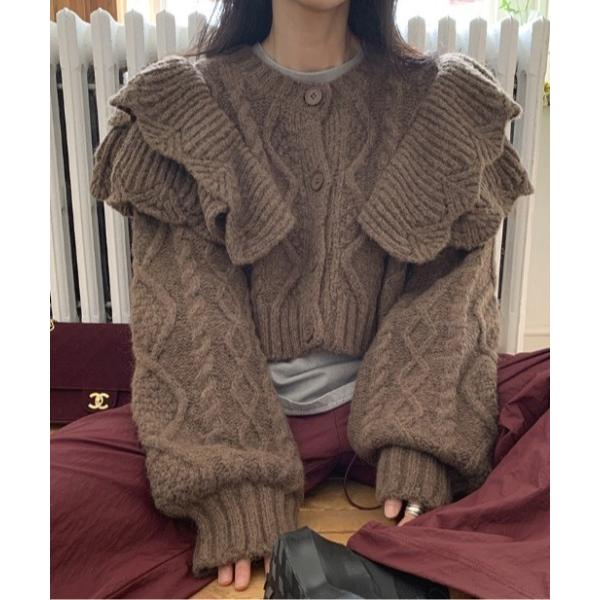 『タイムセール実施中』ZOZO問い合わせ番号:100852476ショップ:Crisp，クリスプブランド:sorule，ソルレ商品名:ダブルフリルケーブルニットカーディガンカテゴリ:トップス>カーディガン/ボレロブランド品番:SO102...