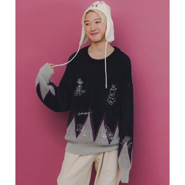 『タイムセール実施中』ZOZO問い合わせ番号:100896714ショップ:ScoLar，スカラーブランド:ScoLar Parity，スカラーパリティ商品名:353128：落書き調Parityキャラジャガードニットプルオーバーカテゴリ:トッ...