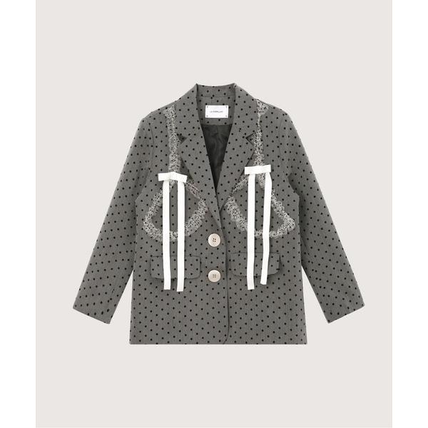 ZOZO問い合わせ番号:100976784ショップ:P L U M STORE，プラム ストアブランド:LA POMME petit，ラポミ・プチ商品名:Dots Lace Ribbon Jacketカテゴリ:ジャケット/アウター>テ...