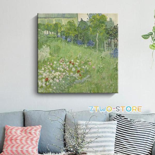爆買ファブリックパネル 絵画 インテリア 絵 アートフレーム　ゴッホ・「ドービニーの庭（F765）」 プリキャンバス複製画・ギャラリーラップ仕上げ　アート リビング プレゼント アートフレーム おしゃれ 飾る グッズ ギフト  50×50c...