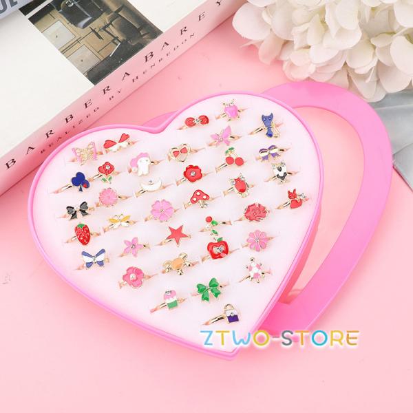 爆買子供指輪セットイメージ1ゴールドリングと多彩なカラーの組み合わせ、素敵なデザインで花、動物、果物等で心形収納ボックス付き、36個ランダムスタイルセット子供指輪セットイメージ2合金にゴールドメッキなので汗対策、酸化防止、アレルギー防止され...