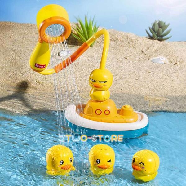 爆買【楽しく夢中で遊べるアヒルのお風呂おもちゃ】1,バスタブのタイムを楽しめるお風呂セット：取り換えられるアヒルのお風呂用おもちゃ4点セット。四つのアヒルの水が噴き出るデザインが異なっており、この設計で、あなたのお子様をおふるの時間を楽しく...