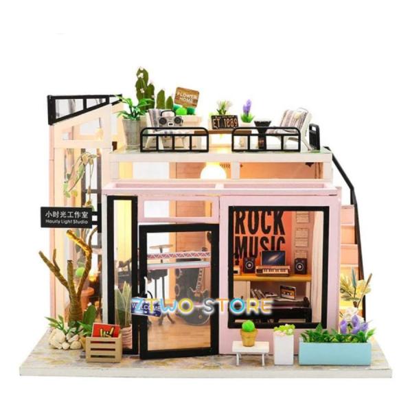 爆買【商品の特徴】本商品は、組み立てが必要なミニチュアのドールハウスのキットです。組み立て完成後には、付属のLEDライトでお店の内部や看板などをライトアップすることができます。【付属品】オルゴール、説明書、LEDライトセット、カッター、ハサ...