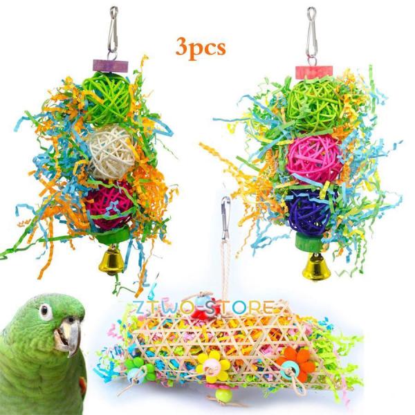 爆買3点セット、用途が広い：3個鳥おもちゃセットで、様々な遊び方があります。噛んで、揺れ、遊んで、登るための。筋肉や足のグリップを強めることができ、噛みたい欲求の強いオウムもストレスを解消できます。明るい色：色が明るいおもちゃなので、インコ...
