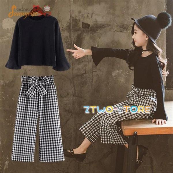 爆買子供服 セットアップ 女の子 キッズ 長袖 春秋 秋着 上下セット 2点セット 韓国子供服 ジュニア ズボン チェック柄 可愛い おしゃれ 通学着 秋冬新作 110cm 120cm 130cm 140cm 150cm 160cm 【素材...