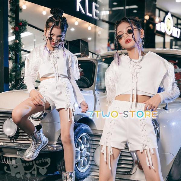 爆買ダンス 衣装 キッズ セットアップ HIPHOP ヒップホップ 白ベストトップス ショートパンツ 女の子 へそ出し ガールズ   派手 ステージ衣装 練習着 演出服 応援団素材：ポリエステル/その他【カラー】画像通り【サイズ】画像通りセ...