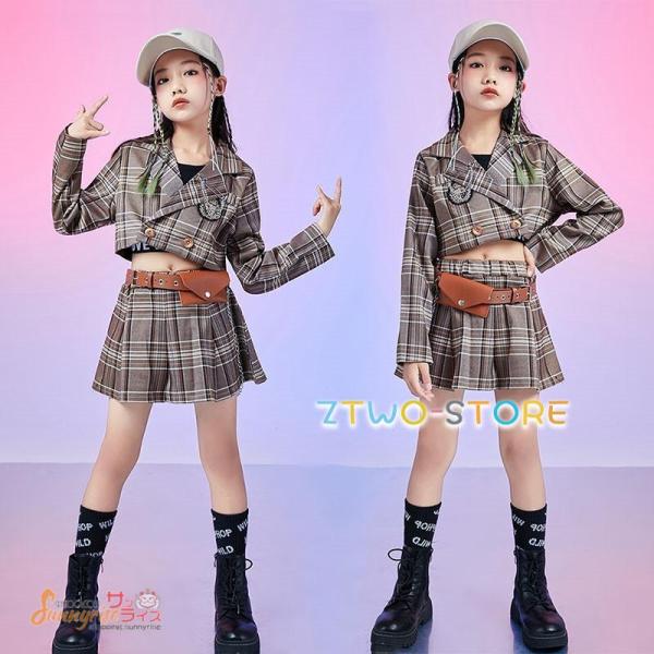 爆買ダンス衣装 ヒップホップ  長袖 ガールズ チェック ジャケットスカート キッズ 男の子  派手 K-POPステージ衣装 応援団 練習着 体操服 発表会 hiphop 演出服素材：ポリエステル/その他単品：ジャケットのみ・スカートのみ2...
