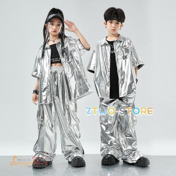 爆買キッズダンス衣装 k-pop衣装 HIPHOP ヒップホップ 子供服 男の子 女の子 白Ｔシャツ 黒レザー ベスト カーゴパンツ  ステージ衣装 練習着  舞台衣装 素材：合成革/ポリエステルジャケットのみパンツのみ2点セット（ジャケッ...