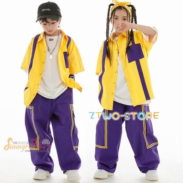 爆買キッズダンス衣装 セットアップ ヒップホップ 派手 キッズ ダンス 衣装 ゆるtシャツ ストリート ジュニア 上下 練習服 演出服 ステージ衣装 団体着　半袖Tシャツ ロングパンツ/ハーフパンツ ガールズ 男女兼用 女の子 男の子 ガー...