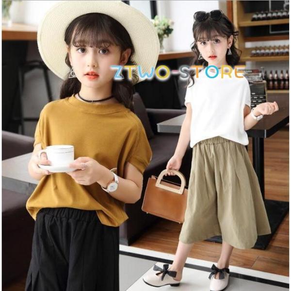 爆買セットアップ 女の子  キッズ  Tシャツ＋ガウチョパンツ  2点セット カジュアル 子ども 可愛い  ジュニア 春夏新作■素材：綿95%ポリエステル5％■セット内容： Tシャツ＋ガウチョパンツ■サイズ：（単位：cm）110  着丈42...
