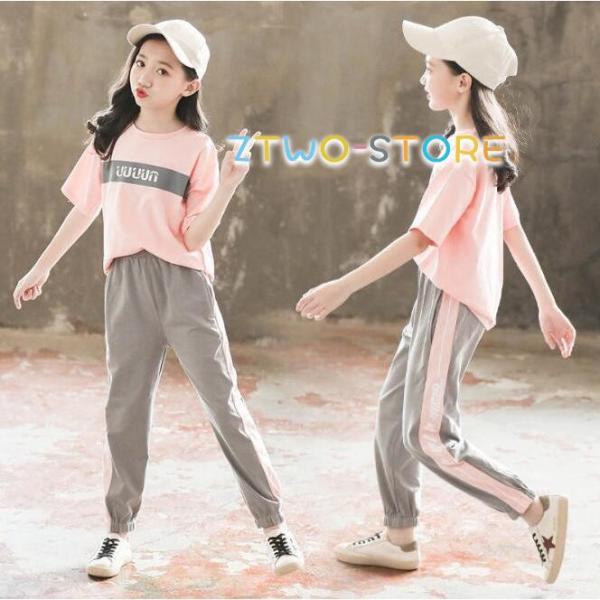 爆買子供服 ジュニア 女の子 上下セット セットアップ キッズ カジュアル パンツセット ウエストゴム スポーツウェア 半袖 夏■素材：綿70％、ポリエステル30％■サイズ：（単位：cm）110  適応身長100-105120  適応身長1...