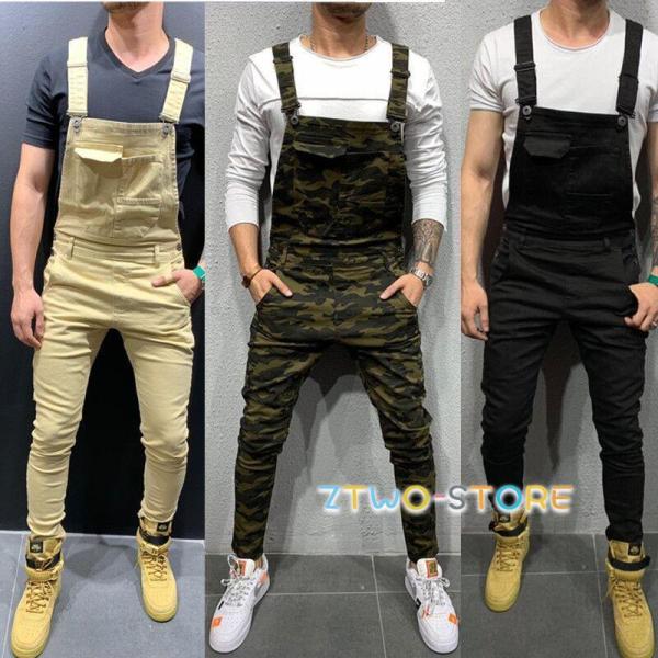 爆買サロペット オーバーオール メンズ スキニー パンツ スリム 細身 デニム 無地/迷彩 アウトドア アメカジ カッコイイ オールインワン おしゃれ きれいめ 春 秋サイズ:cm      S ウエスト 77 ヒップ 98 総丈 100M...