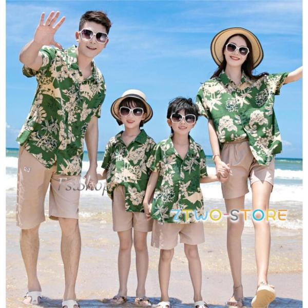 爆買 親子ペアルック 夏 アロハシャツ親子服 半袖トップス ショートパンツ上下セット家族お揃い服レディース メンズ 親子セット 親子コーデ親子ペア 花柄ハワイシャツ 子供服ママ パパ カップル服 男の子キッズ女の子 海辺  沖縄ビーチ旅行リ...