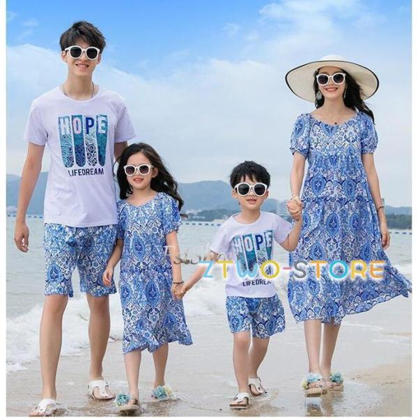 爆買 親子服メンズ レディース子供服セットアップ親子お揃い上下セット親子コーデ親子ペア 上下セット親子ペアルック半袖Ｔシャツ ワンピース海辺旅行ママ パパ子供カップル夏休みガールズ男の子キッズ女の子ドレス花柄ひざ下丈 夏ビーチ沖縄旅行リゾー...