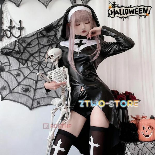 爆買 ◆【商品説明】セット内容：ワンピース+短パン+頭巾+ソックス（※他は商品に含まれません）[使用用途]シスター コスプレ 聖女 修道女 衣装 4点セット レディース ワンピース 短パン 頭巾 ソックス 聖母 マリア ハロウィン衣装 コス...