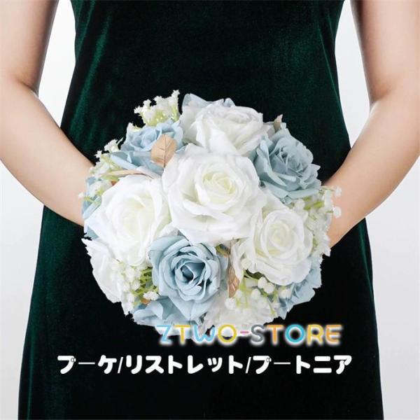 [ セット内容 ]ブーケ/リストレット/ブートニア[ カラー ]ホワイト[ 素材 ]使用花材 アーティシャルフラワー（高級造花）※プリザーブドフラワーではございません。[ サイズ ](cm)ブーケ：25*22cmリストレット:40*10cm...