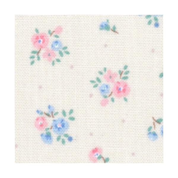Flower小さなお花シリーズ。赤やピンク、ブルーで統一された可愛いお花が散りばめられています。小物のピースや裏布にもピッタリ！。アイボリー・ブルー・グレーの３バイカラーでお届け。<規格>素材：綿100％布幅：約110〜112ｃ...