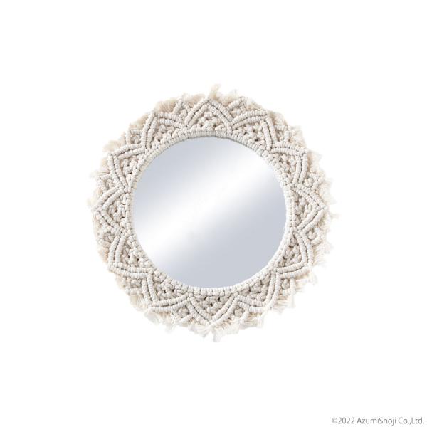 【コットンロープとミラー 】ロープ部分は厳選された素材で、職人が一つ一つ手作業で作っています。サンバースト形状でミラーが織り込まれており、実用性と美しさを併せ持ったデザインに仕上げております。【フック付き】背面に取り付け用のストラップがあり...