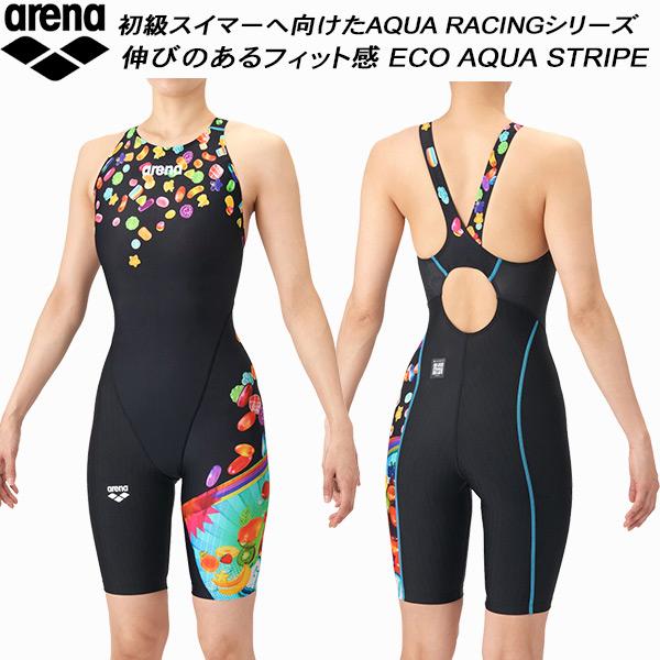 □素材【ECO AQUA STRIPE】ポリエステル　ポリウレタン従来モデルより生地の柔らかさを改善し伸びのあるフィット感を実現□カット【オープンバック・ハーフレッグ】 ひざ上までの丈太ももをしっかりサポート筋肉のブレ抑制と抵抗を軽減着脱が...
