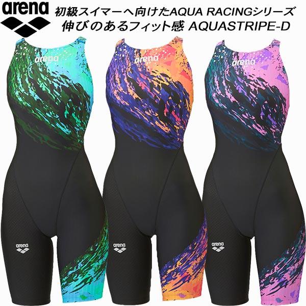 □素材【AQUA STRIPE-D】ポリエステル84%　ポリウレタン16%従来モデルより生地の柔らかさを改善し伸びのあるフィット感を実現□カット【オープンバック・ハーフレッグ】 ひざ上までの丈太ももをしっかりサポート筋肉のブレ抑制と抵抗を軽...
