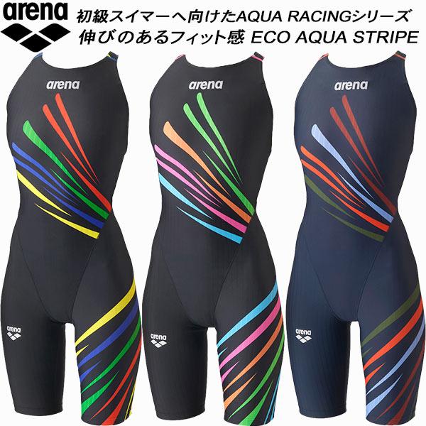 □素材【ECO AQUA STRIPE】ポリエステル　ポリウレタン従来モデルより生地の柔らかさを改善し伸びのあるフィット感を実現□カット【オープンバック・ハーフレッグ】 ひざ上までの丈太ももをしっかりサポート筋肉のブレ抑制と抵抗を軽減着脱が...