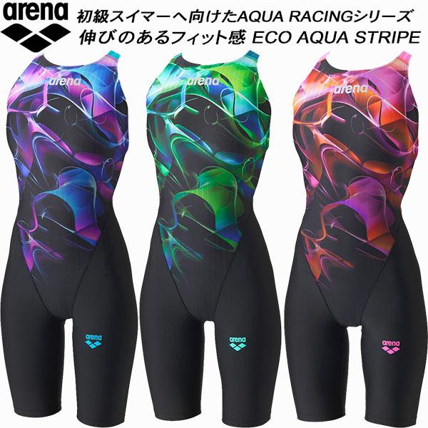 □素材【ECO AQUA STRIPE】ポリエステル　ポリウレタン従来モデルより生地の柔らかさを改善し伸びのあるフィット感を実現□カット【オープンバック・ハーフレッグ】 ひざ上までの丈太ももをしっかりサポート筋肉のブレ抑制と抵抗を軽減着脱が...