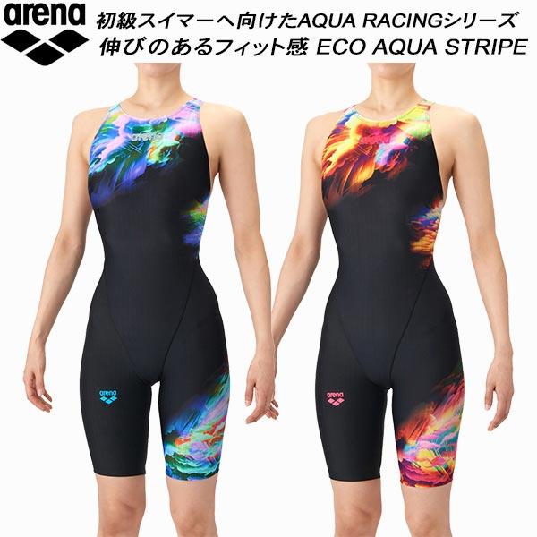 □素材【ECO AQUA STRIPE】ポリエステル　ポリウレタン従来モデルより生地の柔らかさを改善し伸びのあるフィット感を実現□カット【オープンバック・ハーフレッグ】 ひざ上までの丈太ももをしっかりサポート筋肉のブレ抑制と抵抗を軽減着脱が...