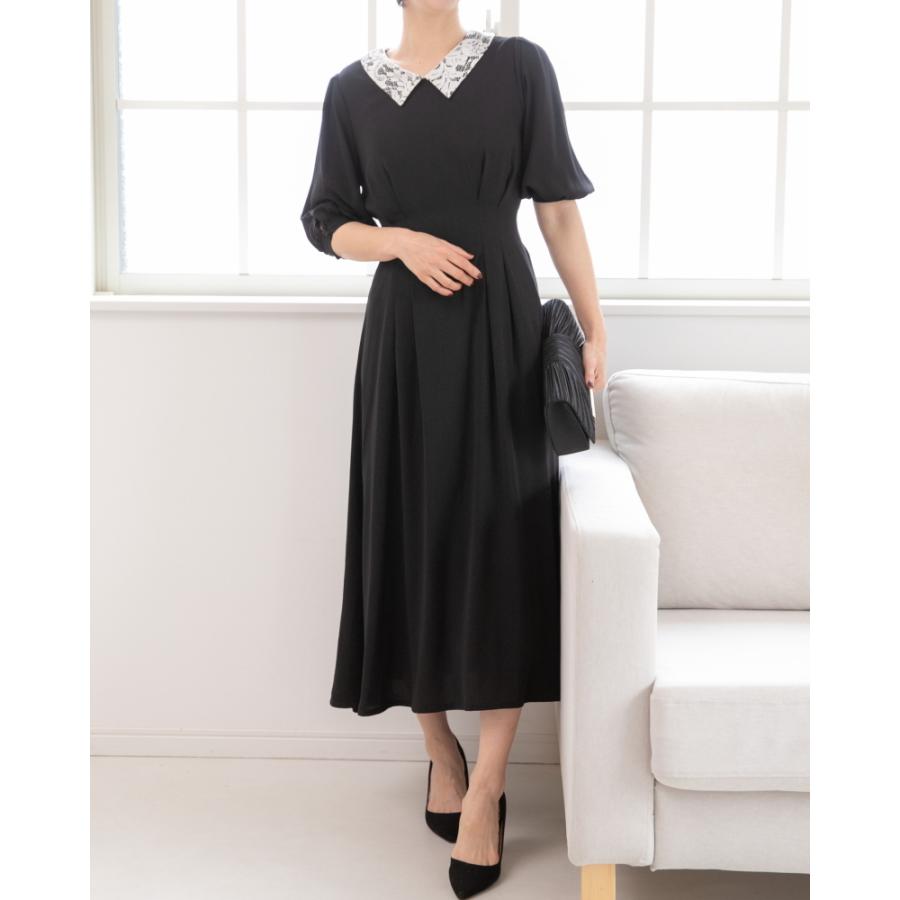 プレフェリール（PREFERIR）/白襟レースＡライン パーティ お呼ばれ 二次会 結婚式 ワンピース ドレス． PREFERIR（プレフェリール） 白襟レースAライン パーティ お呼ばれ