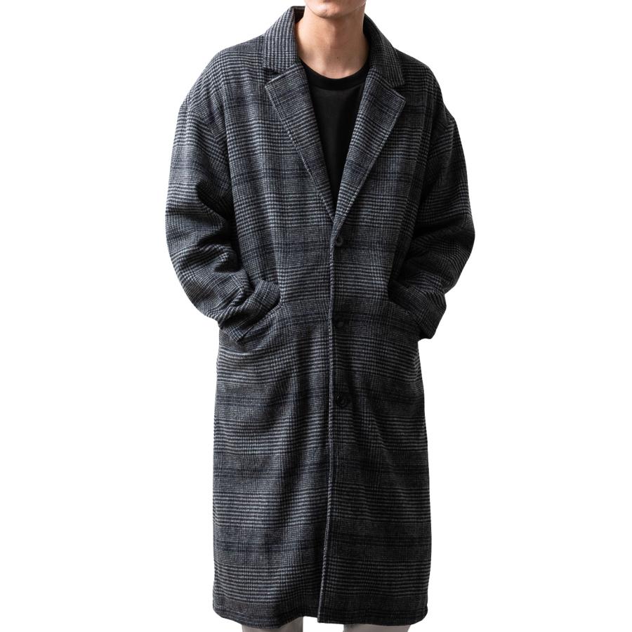 チェスターコート メンズ ロングコート ストライプ柄 ウール混紡