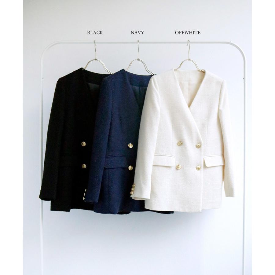 洗える＆防シワ！【WEB限定！WHITEJOOLA】金ボタンダブルツイード