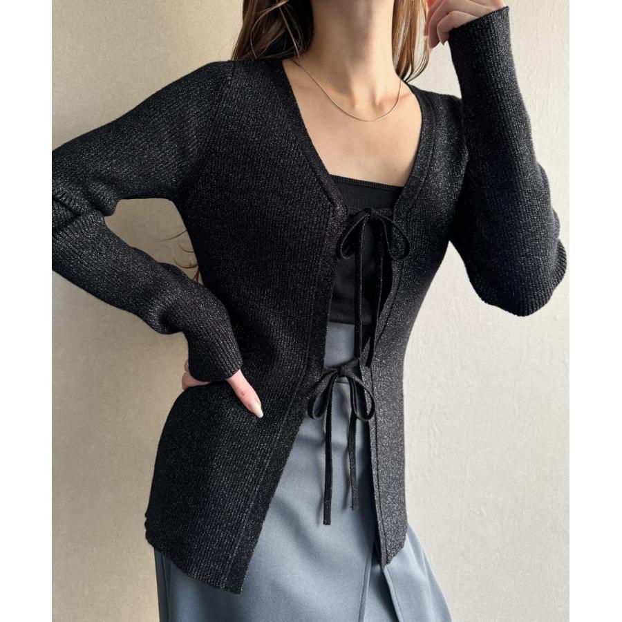 JUNOAH Vネックリボンコンパクトラメカーディガン : マルイ(丸井)Yahoo!店 - 通販 - Yahoo!ショッピング