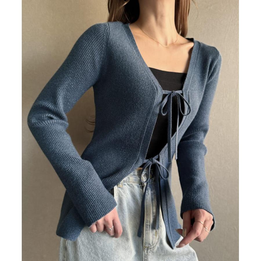 JUNOAH Vネックリボンコンパクトラメカーディガン : マルイ(丸井)Yahoo!店 - 通販 - Yahoo!ショッピング