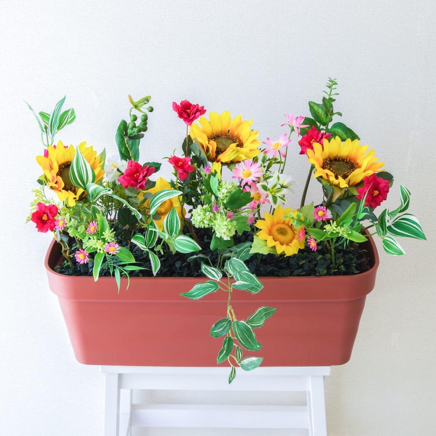 プランター 造花 フラワー アレンジ フェイク グリーン パチンコ店 工事現場 ミックス 【PF575-LB 造花プランター(ひまわり・etc ...