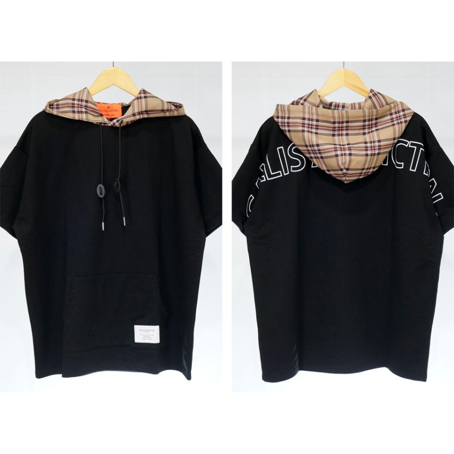 GALLIS ADDICTION アウトレットセール!!ガリスアディクション チェック切り替え ルーズサイズ 半袖パーカー メンズ レディース ...