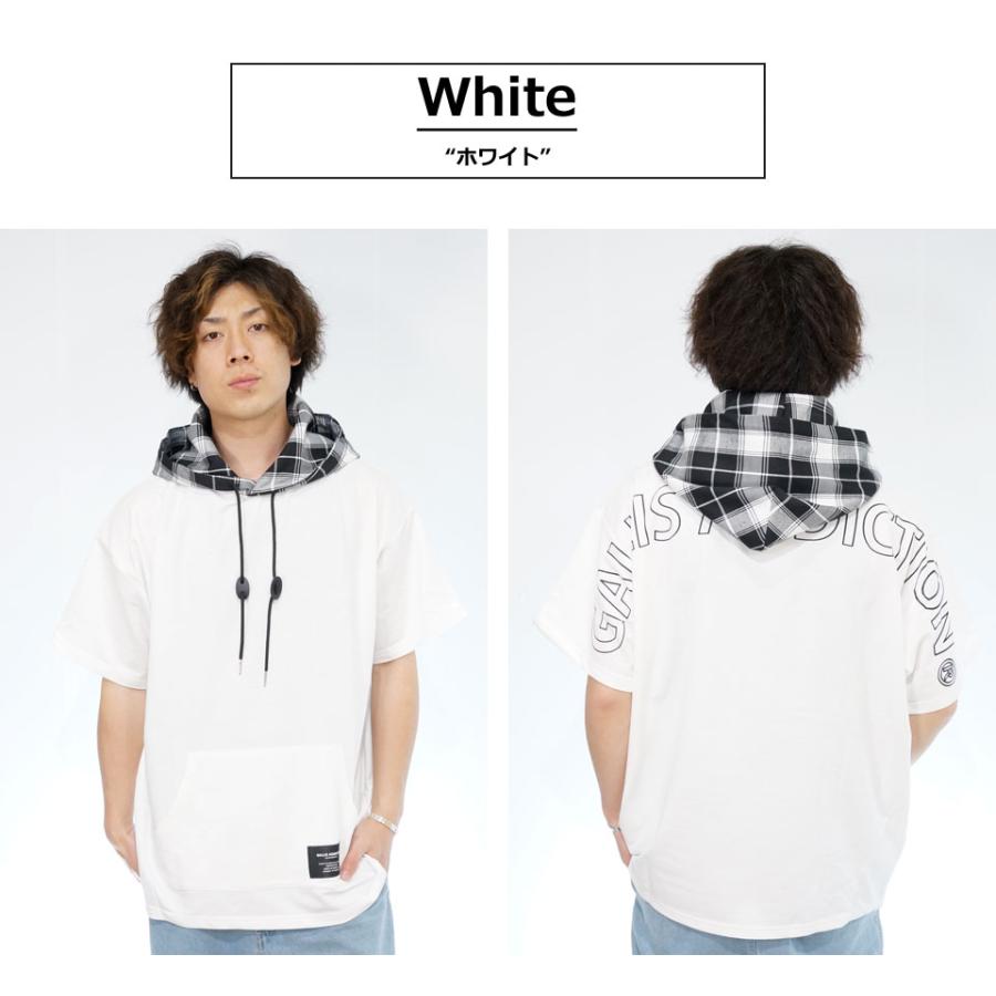 GALLIS ADDICTION アウトレットセール!!ガリスアディクション チェック切り替え ルーズサイズ 半袖パーカー メンズ レディース ...