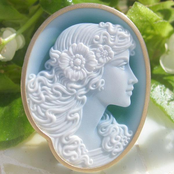 Gerhard Schmidt作 最高級グリーンメノウ カメオ K18 ペンダント ブローチ【美しい花の髪飾り】ストーンカメオ :cameo ...