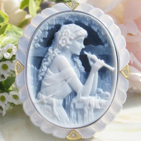 CAMEO（カメオ） Gerhard Schmidt作 ストーンカメオ 最高級ブラックメノウ 天然ダイヤモンド0.04ct 白蝶貝 K18 ...