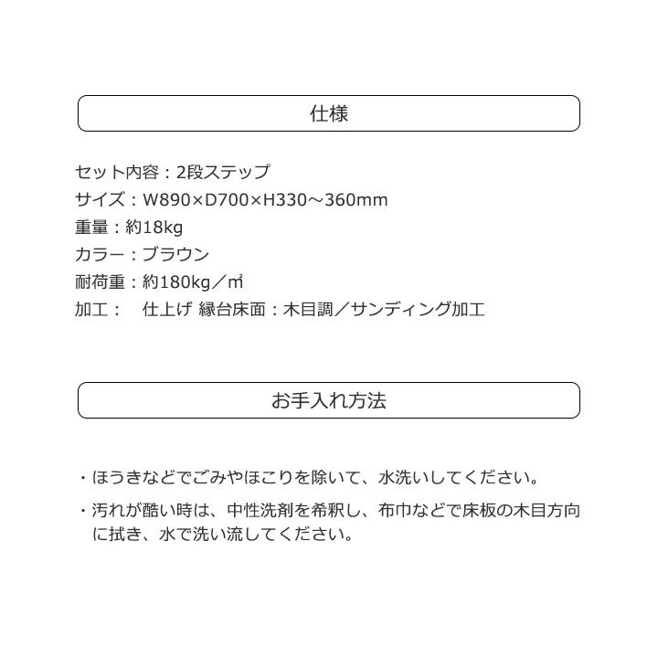 ウッドデッキ 人工木 イージーデッキ 2段ステップ W890×D700×H330〜360mm 組立式 : ウッドデッキ エクステリア リーベ ...
