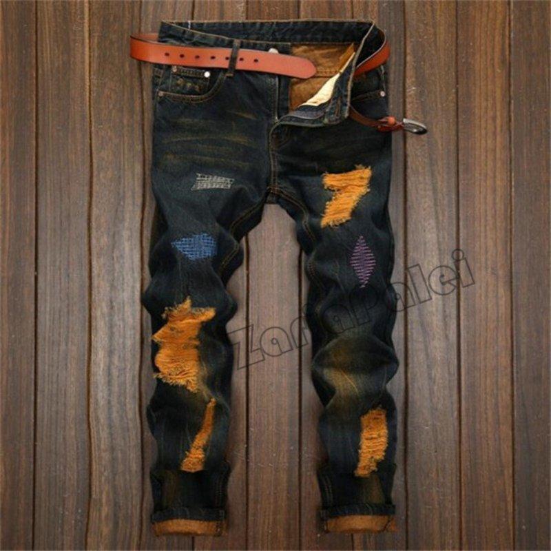 ダメージ デニムパンツ メンズ ストレート 大きいサイズあり rose ストレッチ クラッシュ ジーンズ 個性 : 11o’clock - 通販 - Yahoo!ショッピング