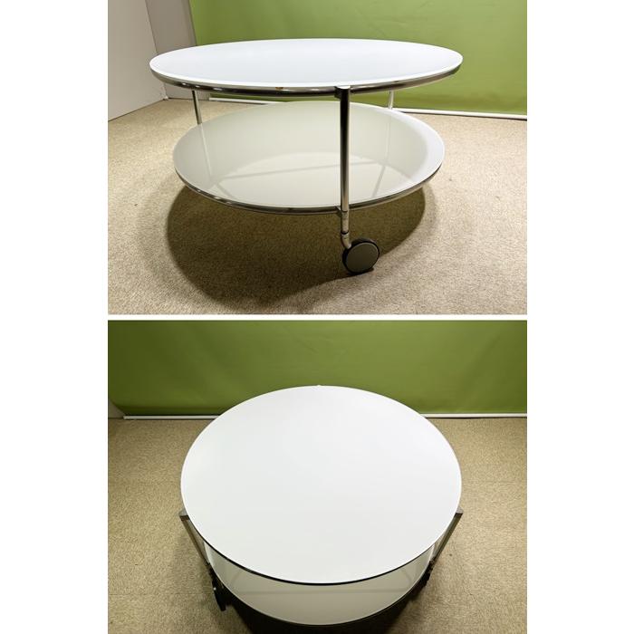 （中古）（一部地域送料無料）ガラス丸テーブル キャスター付き 乳白色 棚付き F-FA-757-0117A : ワンツーマート - 通販 - Yahoo!ショッピング