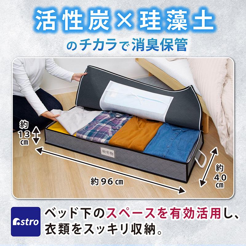 アストロ ベッド下収納ケース 除湿シート付き 活性炭 珪藻土 消臭 グレー 不織布 衣類 収納袋 小物収納ポケット 防虫剤入れ ネームホルダー付き 615-37 : アストロ Official ...