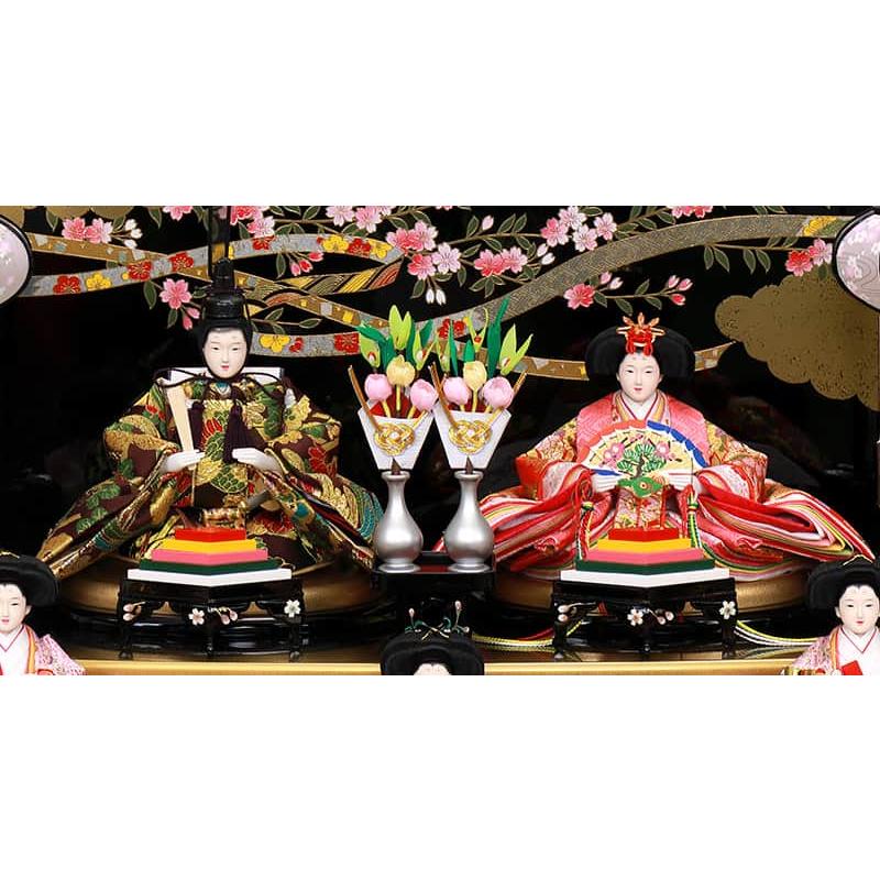 雛人形 ひな人形 雛 コンパクト収納飾り 三段飾り 五人飾り 千匠人形工房 雛ごよみ 小三五親王 柳官女 三曲黒塗金ボカシ熨斗桜屏風 h053-fz-4j16-gp-016 :fz-4j16 ...