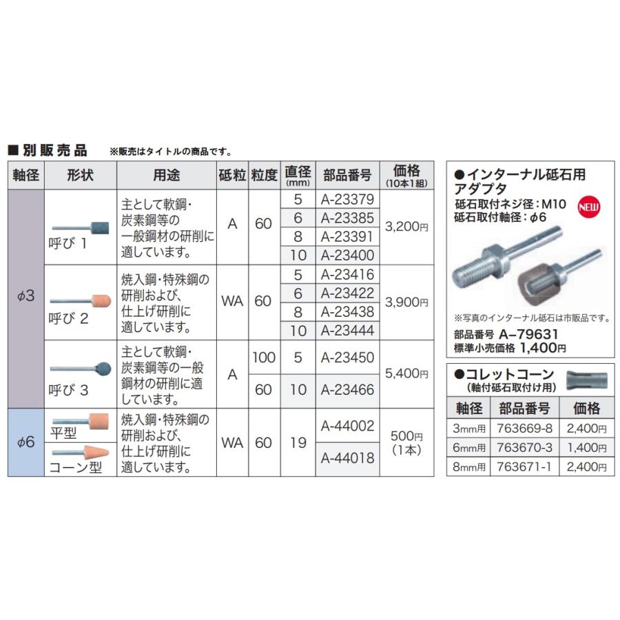 マキタ（makita） A-23385 軸付砥石 10本入 呼び1 軸径φ3 直径6mm 粒度60P makita ネコポス可 : カナジン ...
